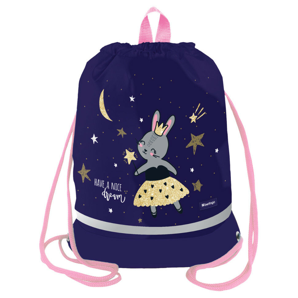 Мешок для обуви 1 отделение Berlingo "Bunny dream", 400*480мм, расширяющееся дно, светоотражающая лента, карман на молнии, 351202