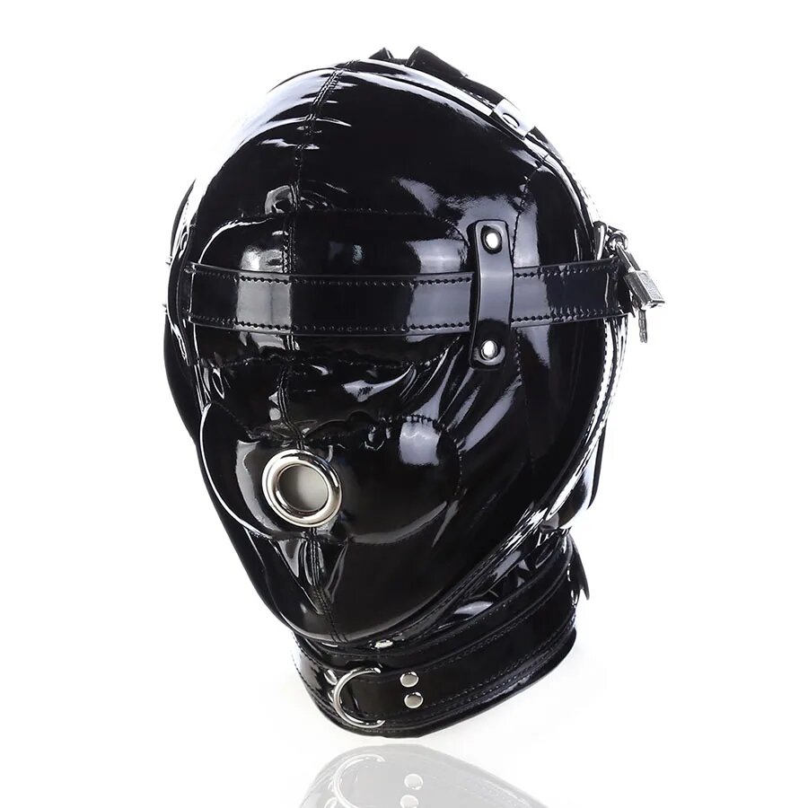 Черный кожаный капюшон BDSM Mask, кляп
