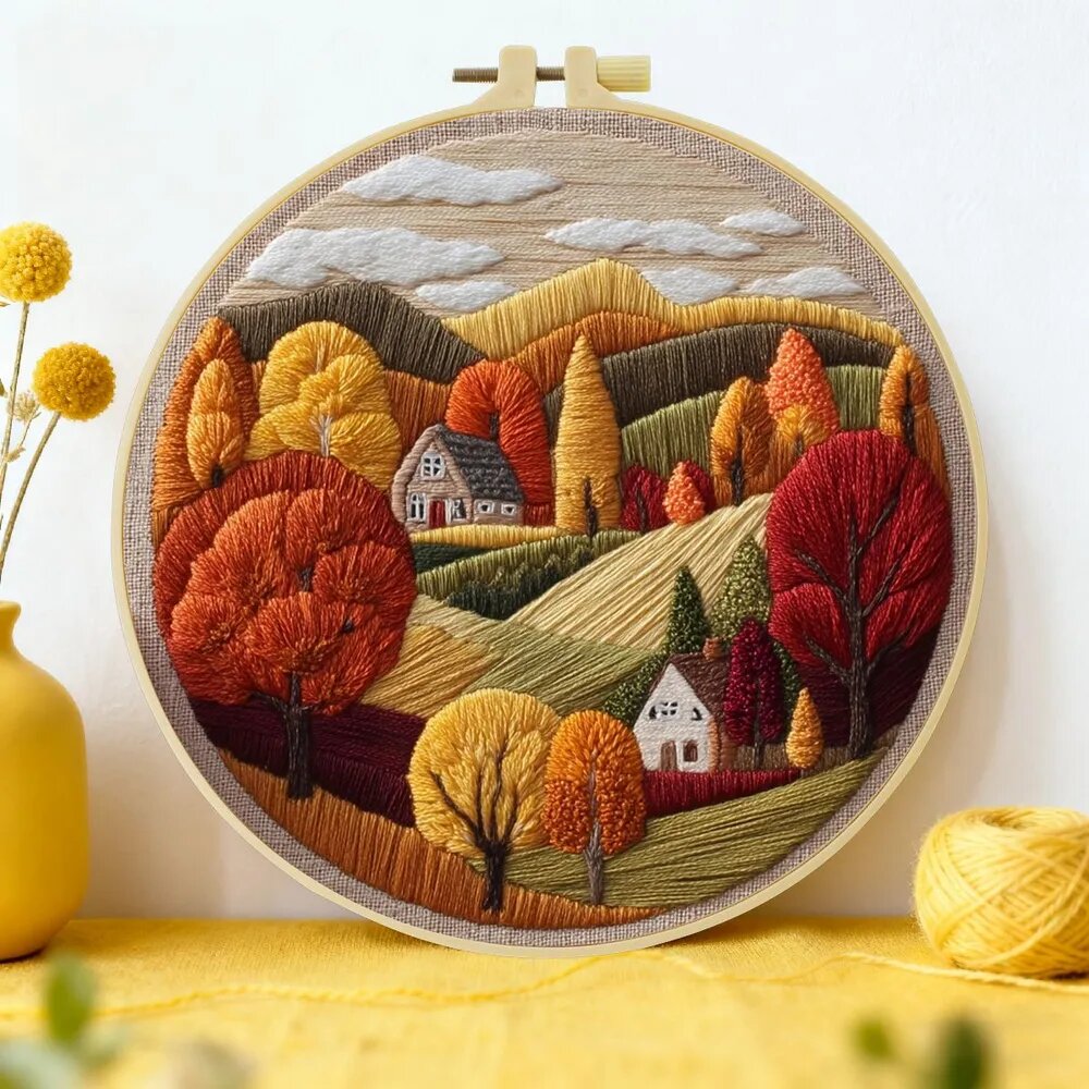 Набор для вышивания,20x20CM, Подходит для начинающих и опытных любителей вышивки. Холст имеет нанесенный на него узор.