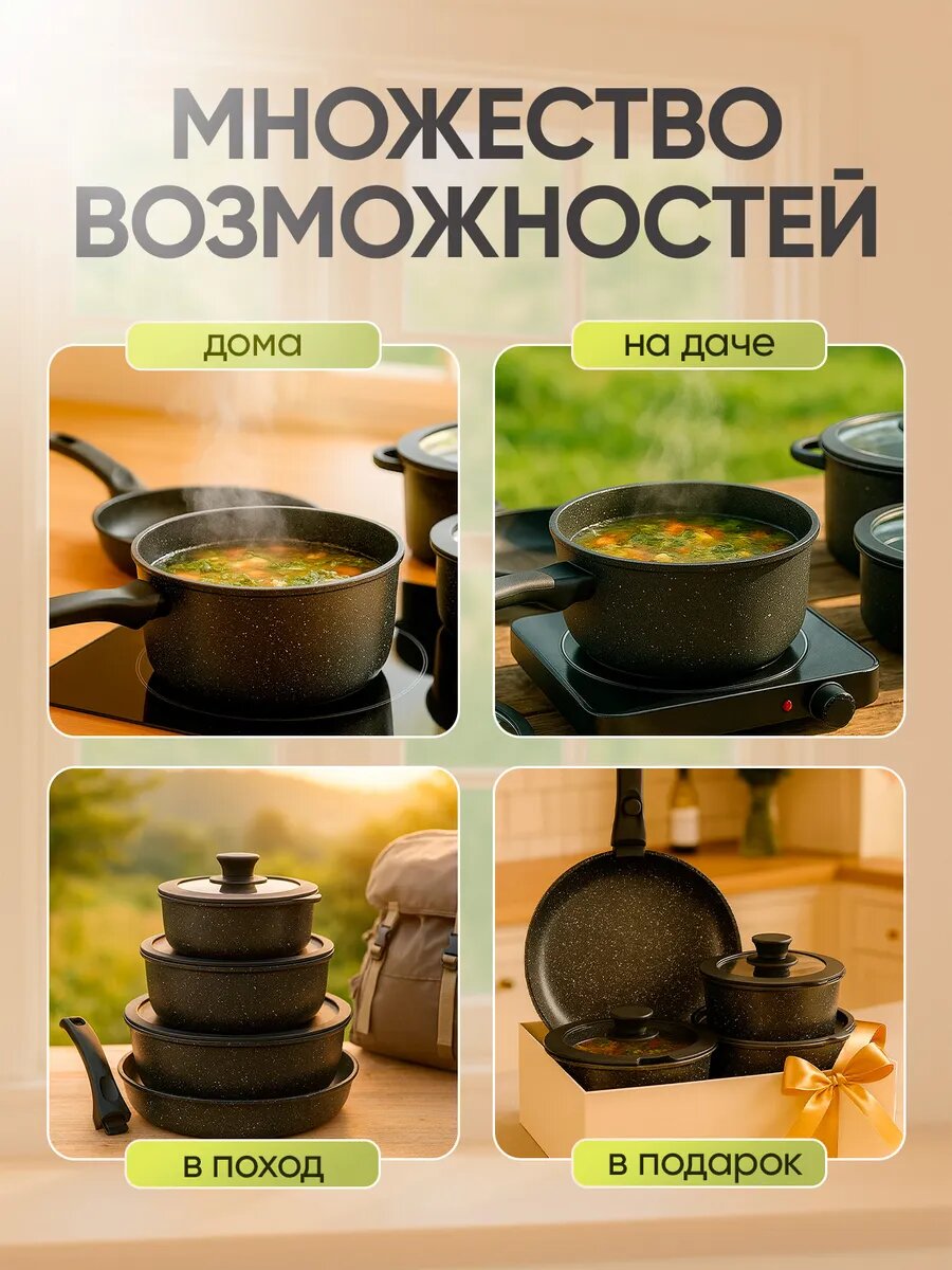 Большой палец Набор посуды для приготовления "набор посуды для приготовления с крышками", 12 предм.