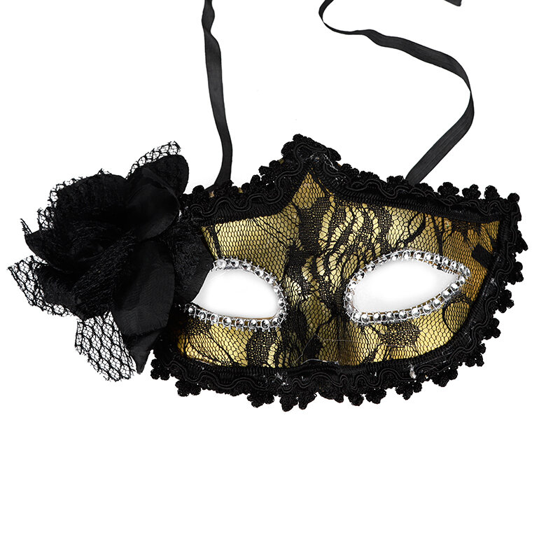 Маска карнавальная Веселуха венецианская черная, с цветком