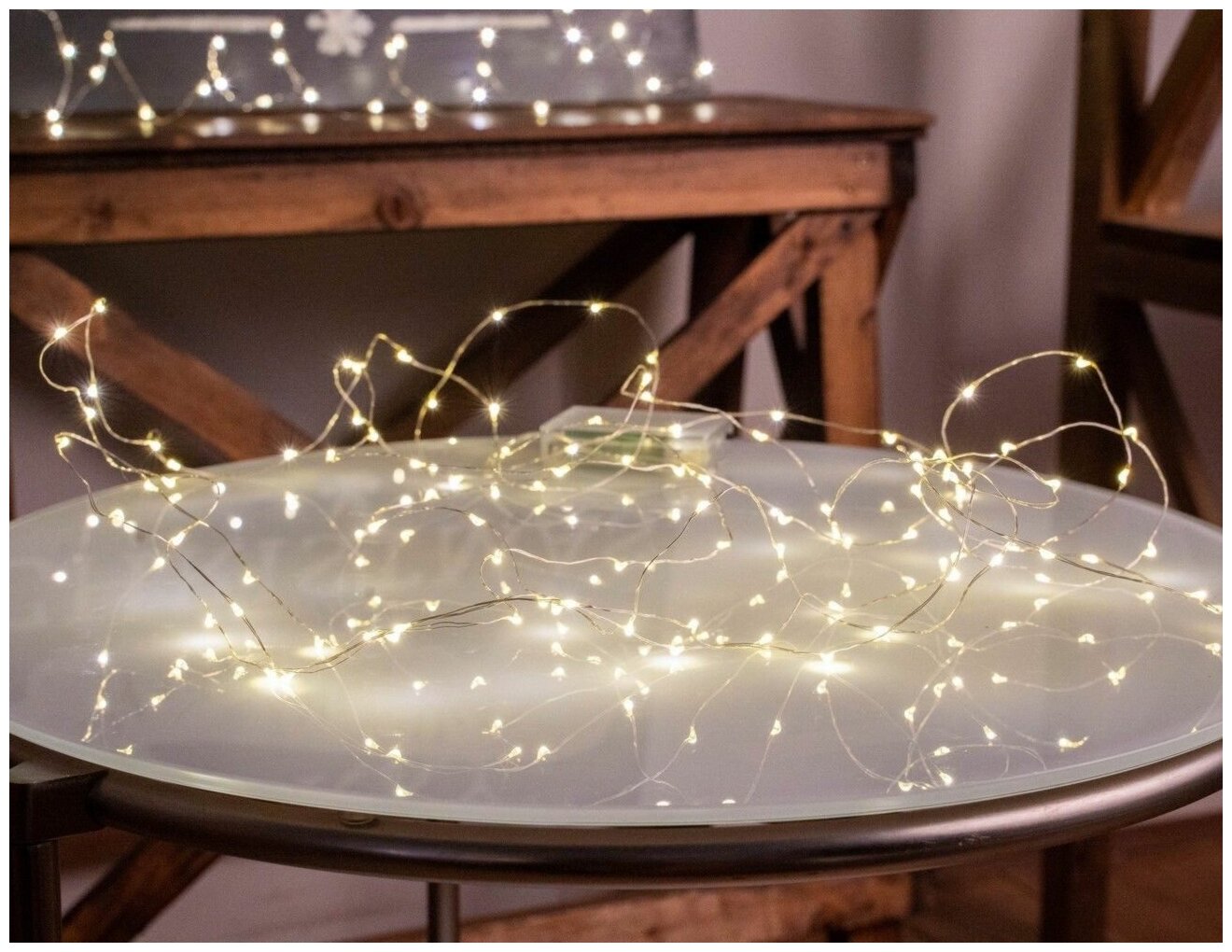 Гирлянда светлячки, 80 тёплых белых mini LED-огней, 4 м, серебристый провод, батарейки, Koopman International AX8702030/AX9702030