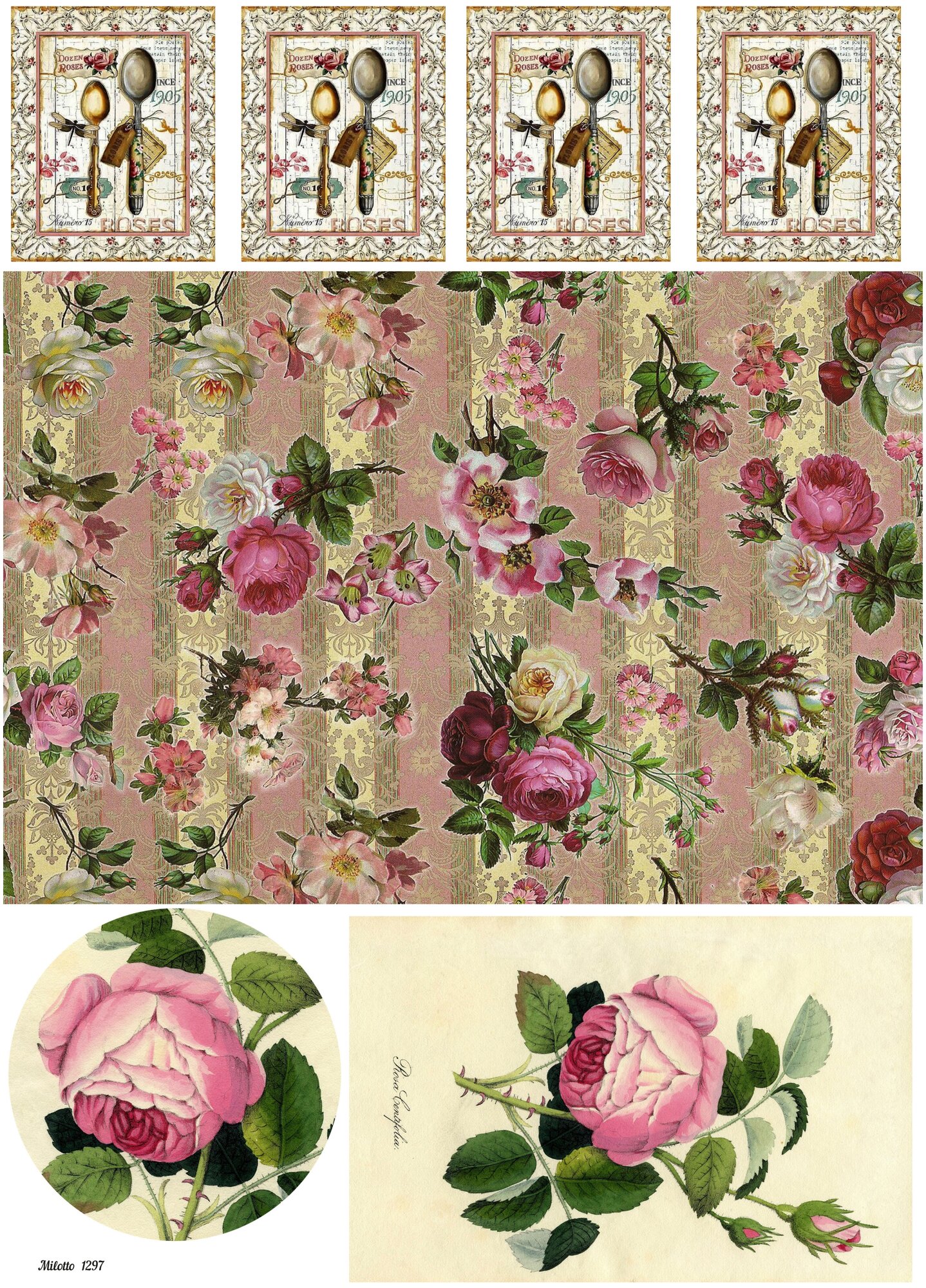 Рисовая бумага для декупажа А4 ультратонкая салфетка 1297 цветок роза винтаж крафт Milotto