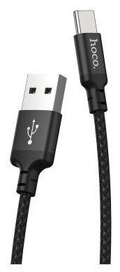 Кабель Hoco X14, для зарядки, Type-C - USB, USB-кабель, плетеный, длина 2 метра, черный