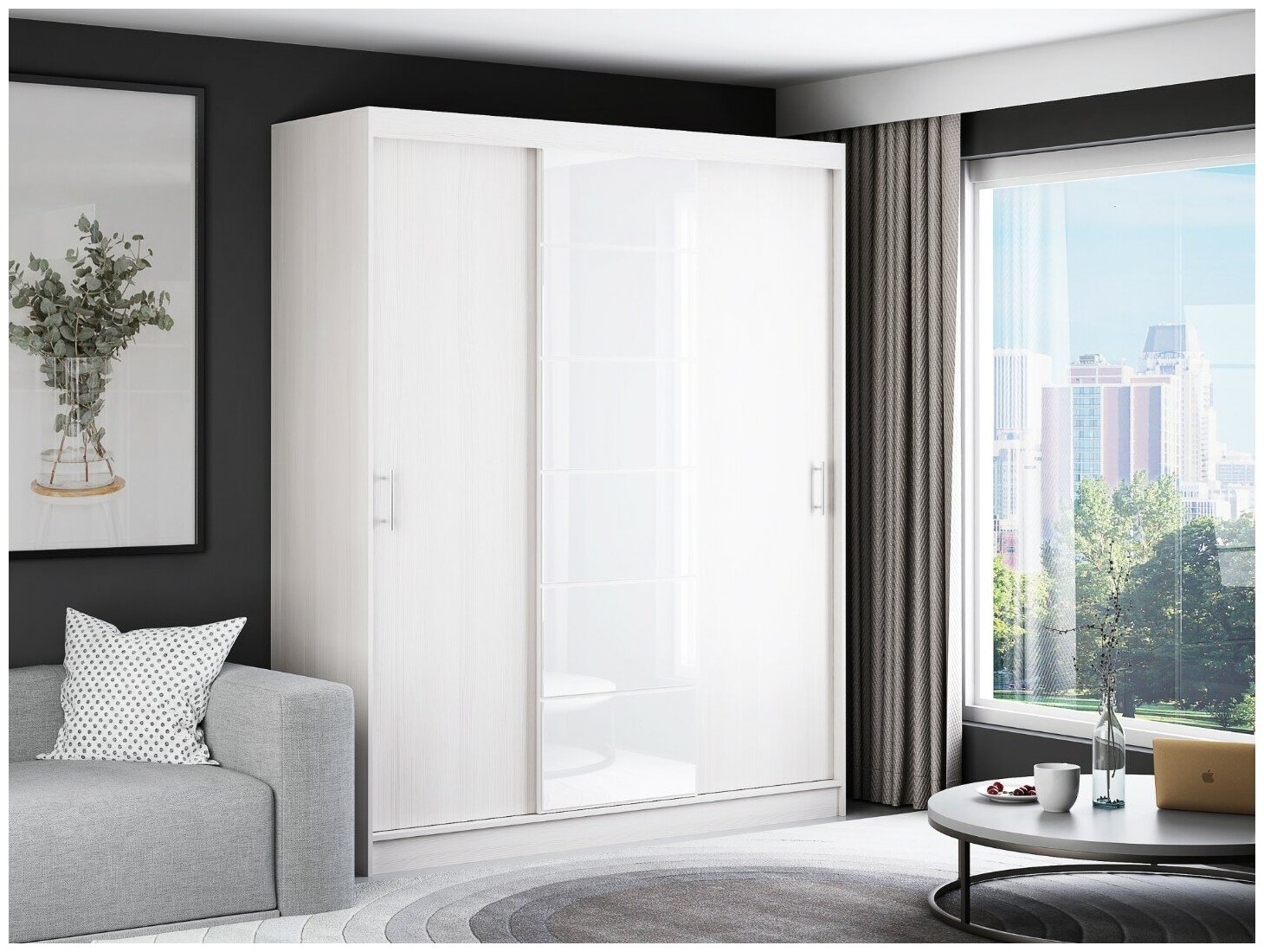 Шкаф-купе АМАДЕУС-3, белье-платье-платье, 160-60-220 см, Бодега Белый