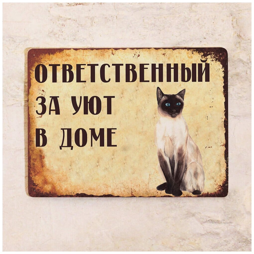 Металлическая табличка Сиамский кот, металл, 30Х40 см
