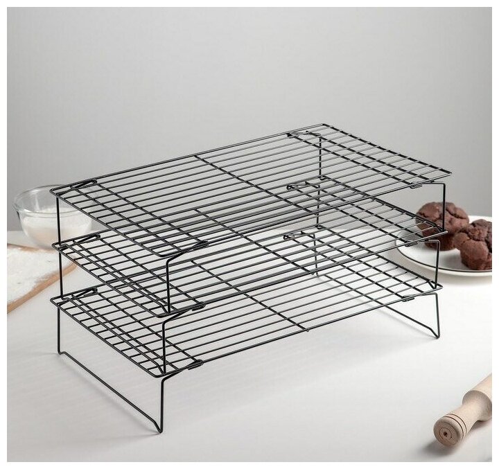 Решетка для охлаждения хлеба и выпечки 3-х ярусная с антипригарным покрытием 40х25 см