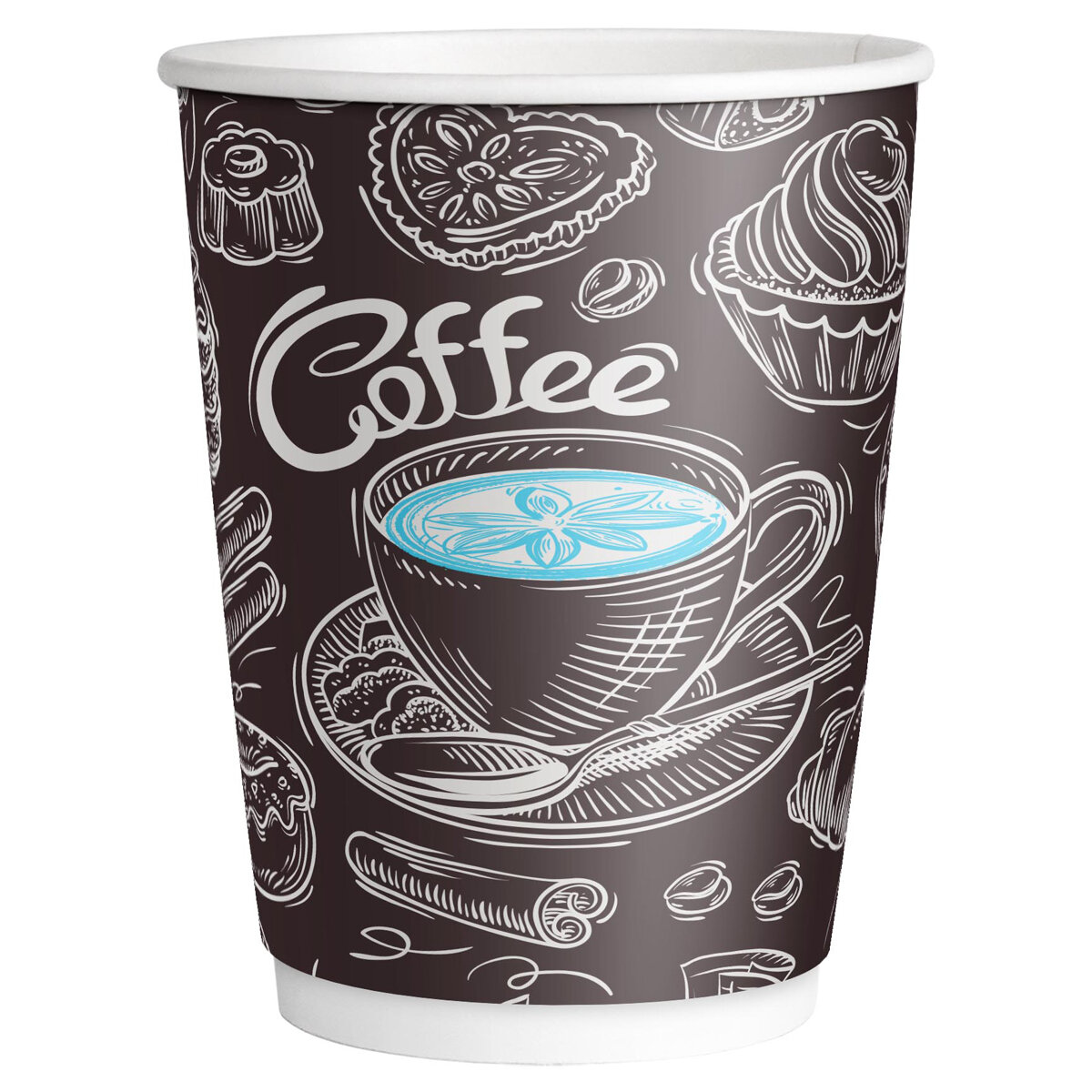 2 шт. Стаканы одноразовые OfficeClean 350мл, набор 30шт, бумажные двухслойные, с печатью, Coffee, хол/гор