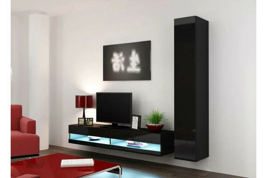 Гостиная Виго нью 9 Черный 0190 NEW 220x42x180 см, GOODFORM