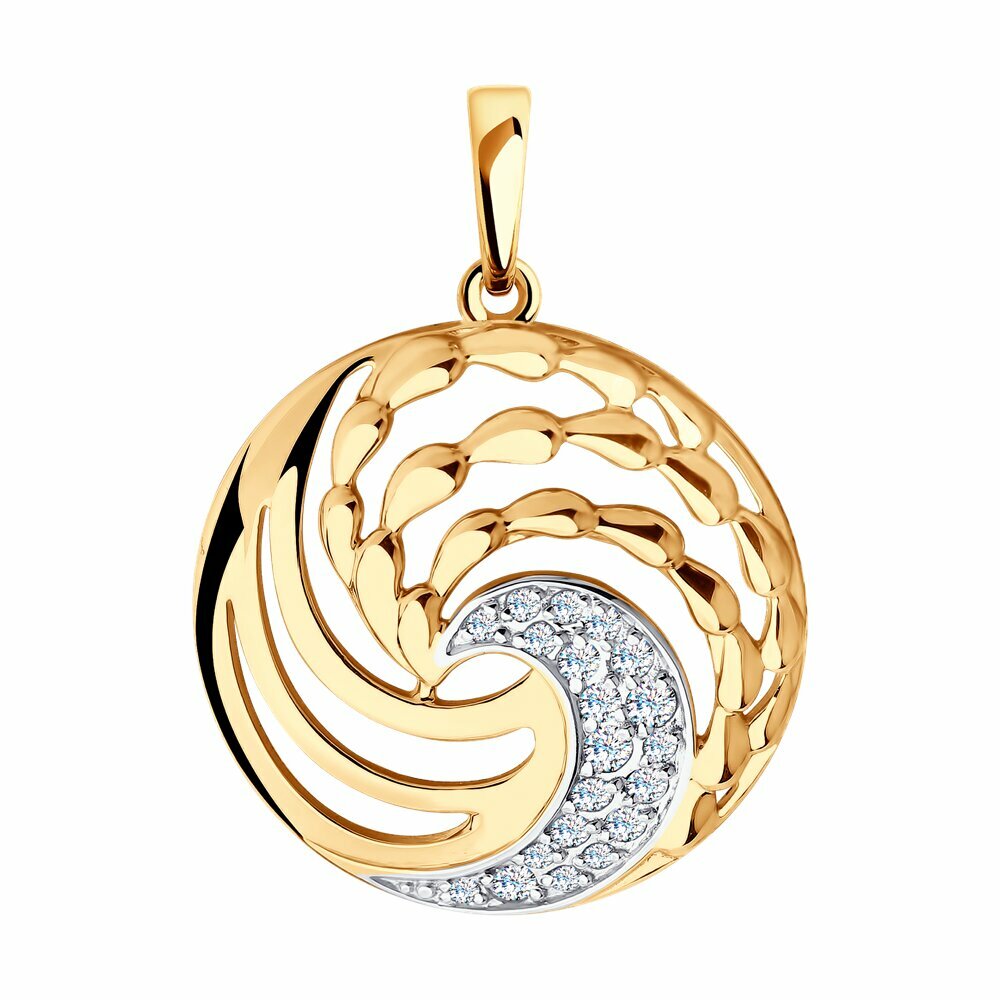 Подвеска, красное золото, 585 проба, фианит