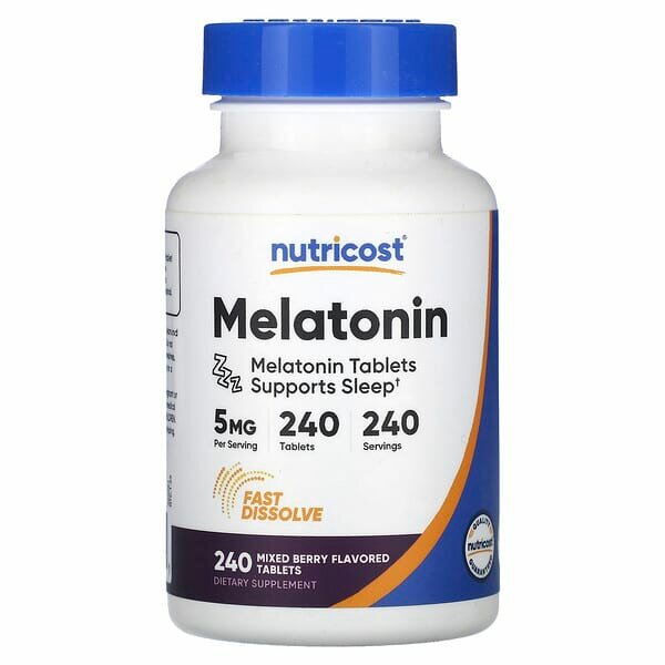 Мелатонин Nutricost Fast Dissolve, бессоница, 5мг, ягоды, 240 табл