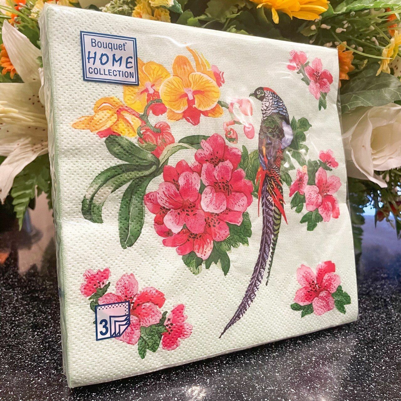 Салфетки Desna "Райский сад", 33x33 см, с цветочным принтом, целлюлоза