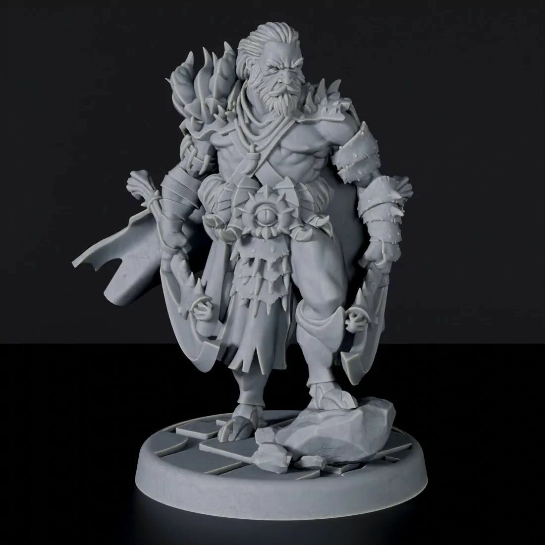 Миниатюра D&D 'Варвар охотник на драконов с топорами' масштаб 32 мм (DnD, Dungeons & Dragons, ДнД, Подземелья и Драконы, Pathfinder)
