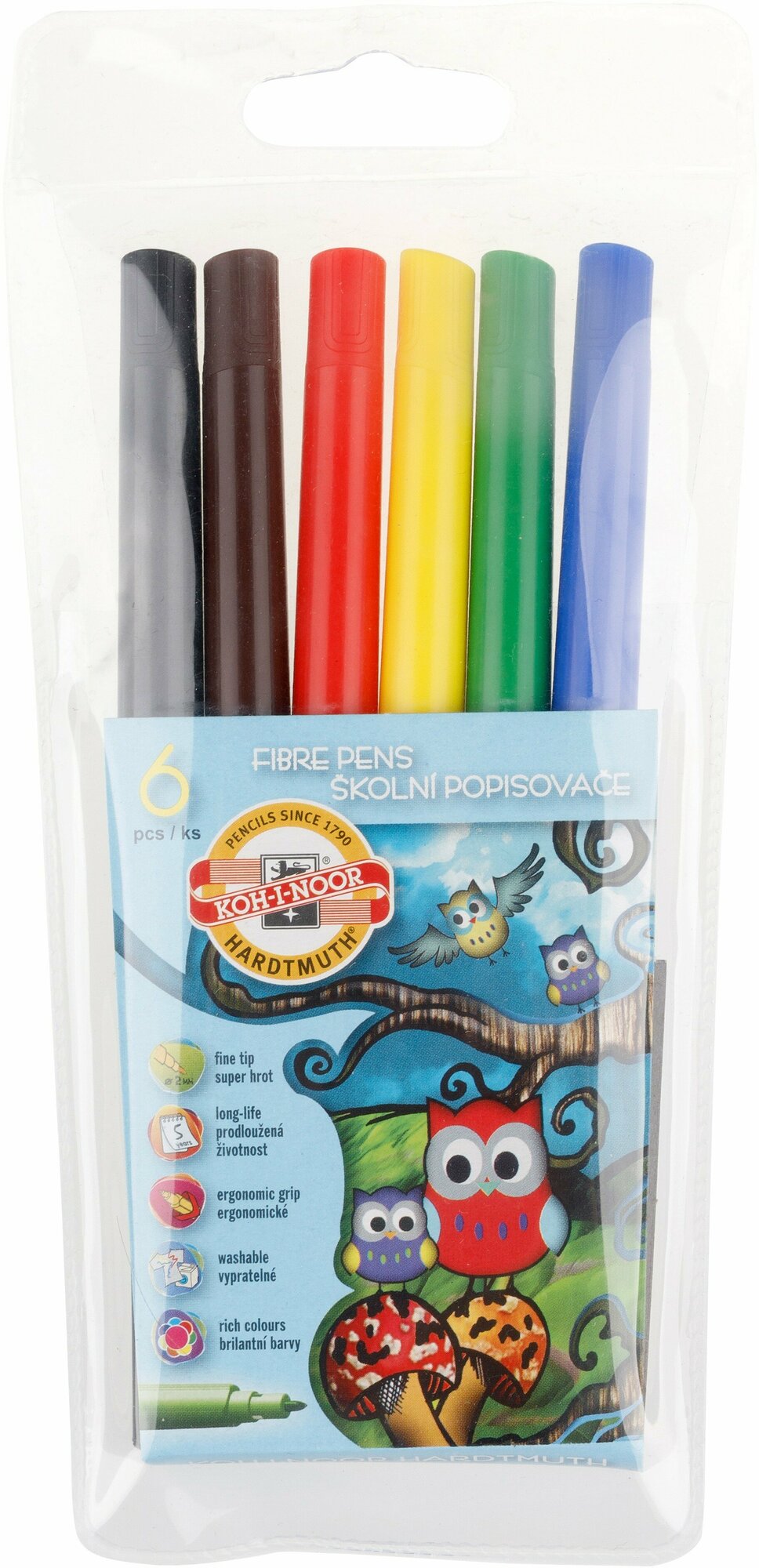 Фломастеры 6 цветов Owls 1012, смываемые, вентилир.