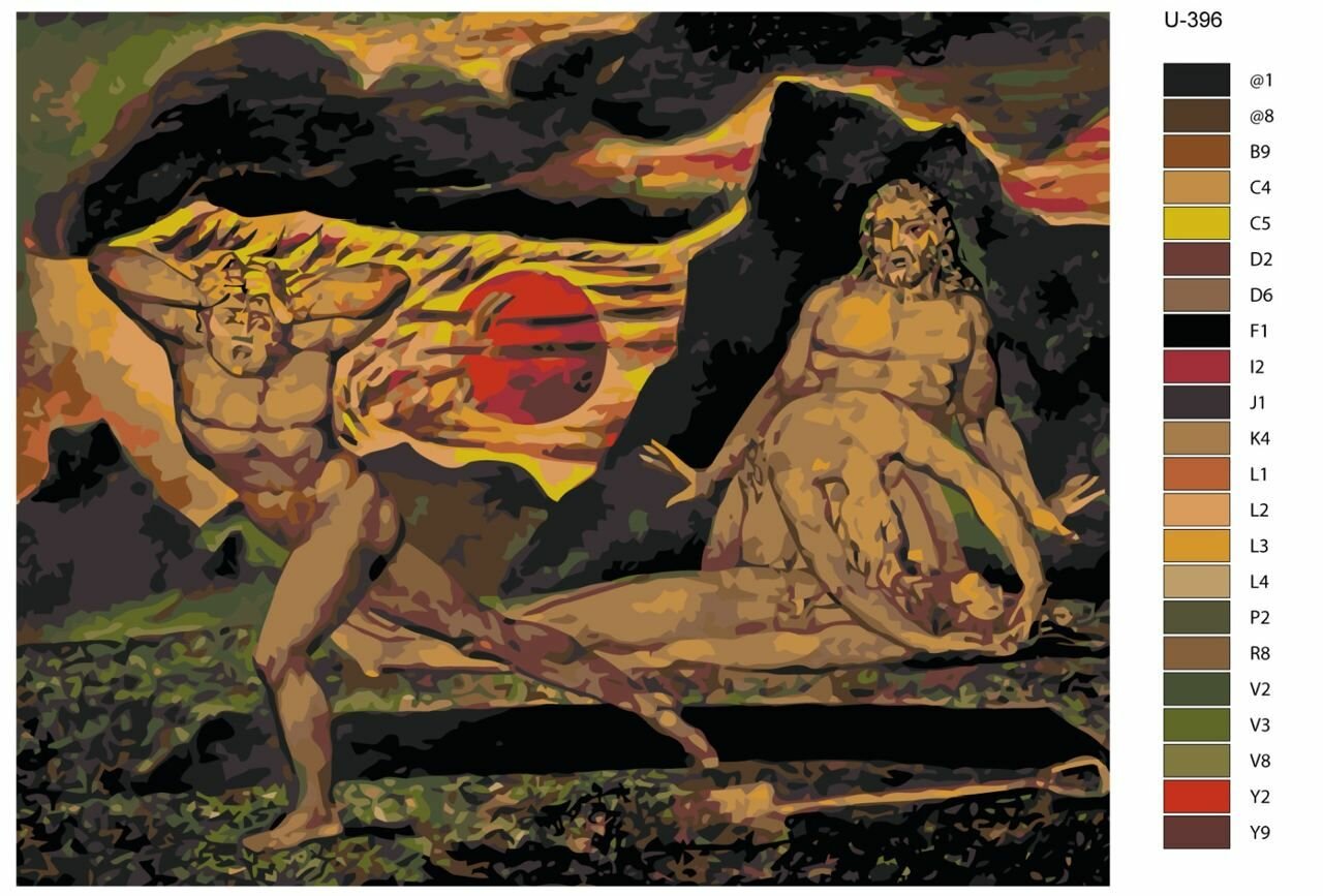 Картина по номерам U-396 "Художник Уильям Блейк. Репродукция картины - Адам и Ева находят тело Авеля" 80x100 см