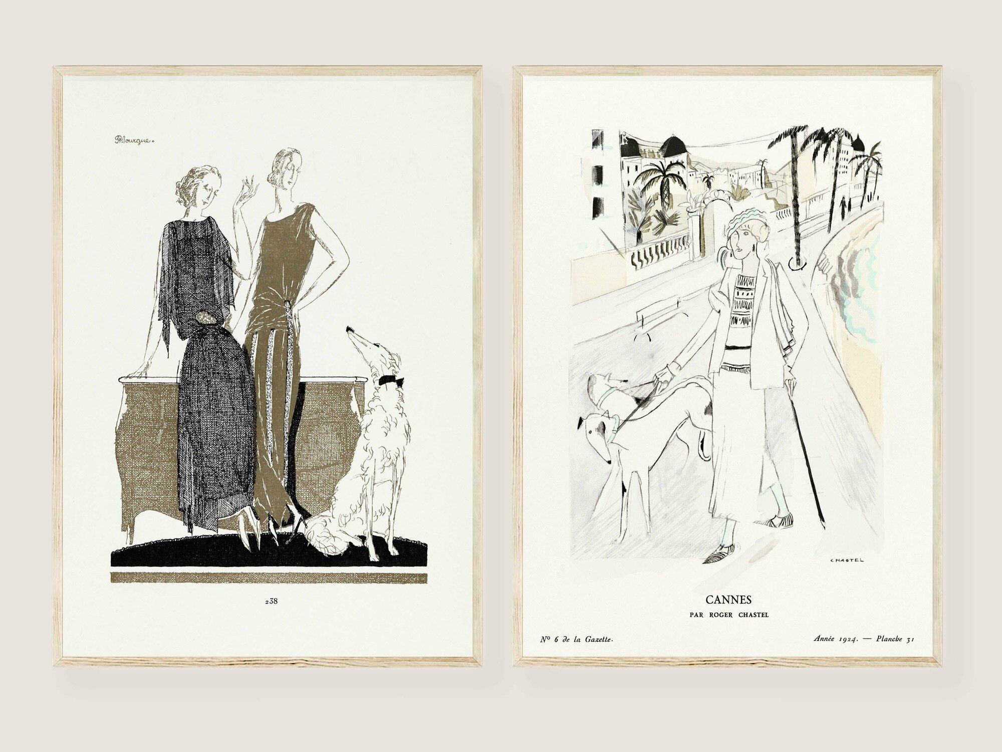 Набор интерьерных постеров "Мода 20-х Арт Деко", А2 без рамы. 2 винтажных плаката в стиле модерн George Barbier "Vogue и Харпер Базар"