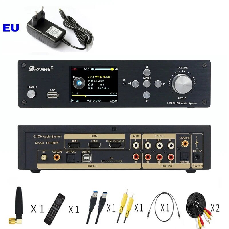 Декодер DTS 5.1, цифро-аналоговый аудиоконвертер, переключатель HDMI2.0, SPDIF, коаксиальный Bluetooth5.0, ARC, вход привода PC-USB CS4354 EU plug