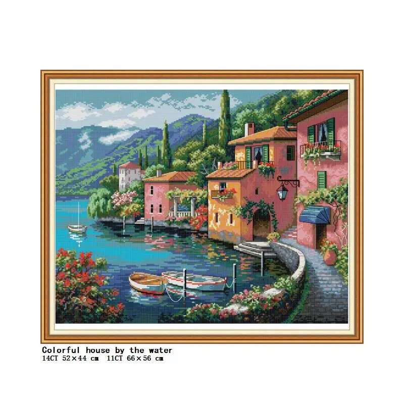 Набор для вышивки крестом Joy Sunday Морской пейзаж Розовый, FA064, 14CT Printed