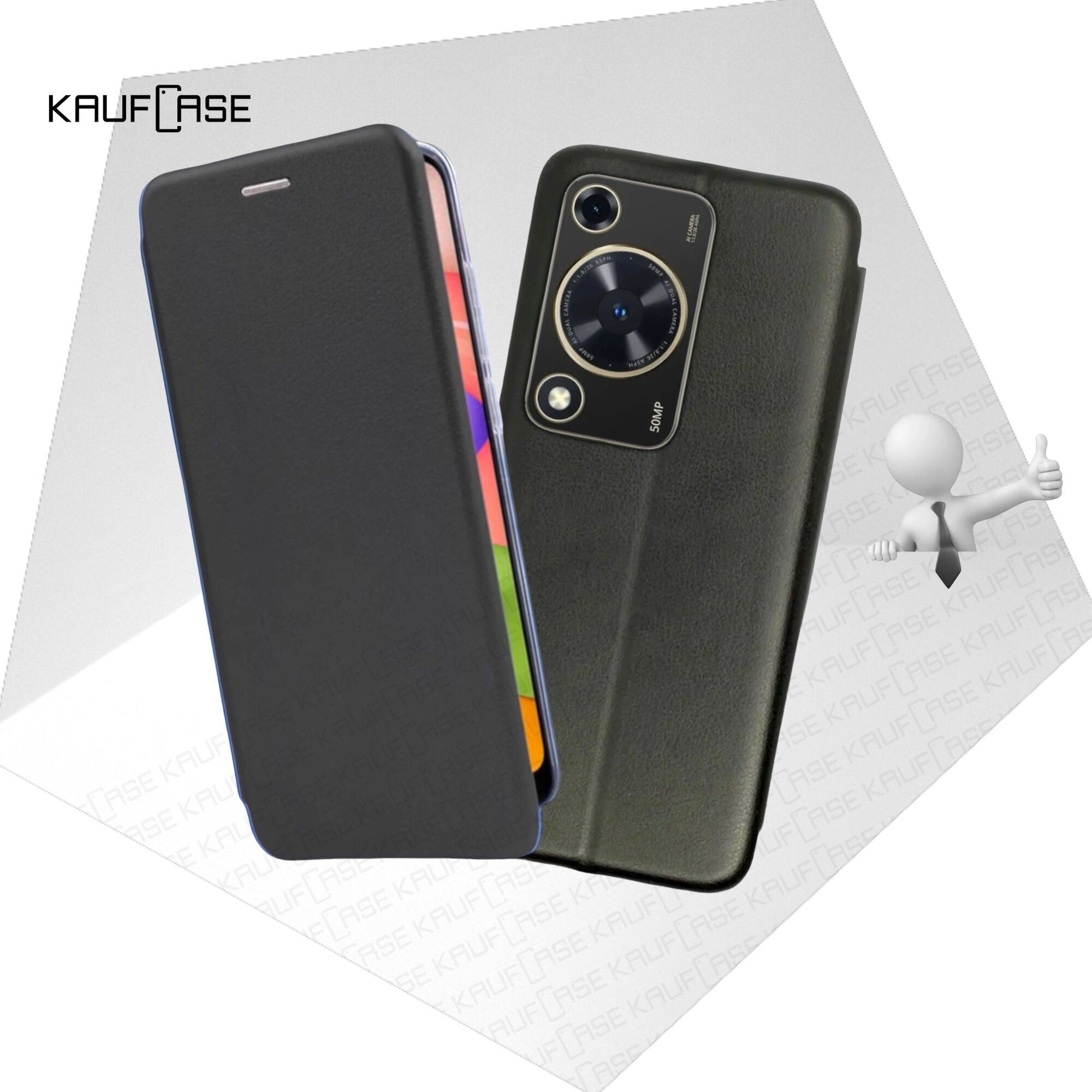 Чехол книжка для телефона Huawei Nova Y72 (MMGA-LX3) 2024 (6.75"), черный. Текстура под кожу