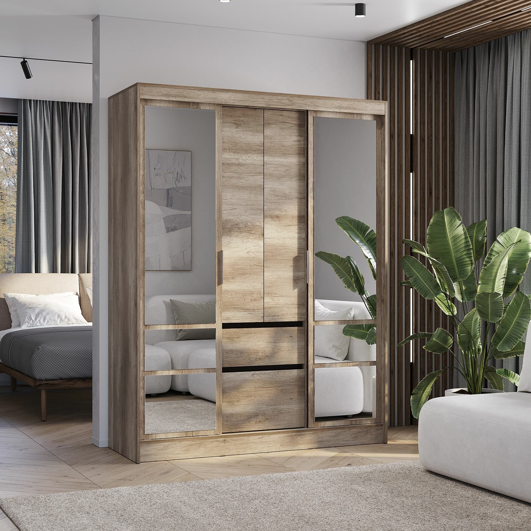 Шкаф-купе "Энигма" ШКК-06 для одежды, ЛДСП Дуб каньон/Венге, Мебелони