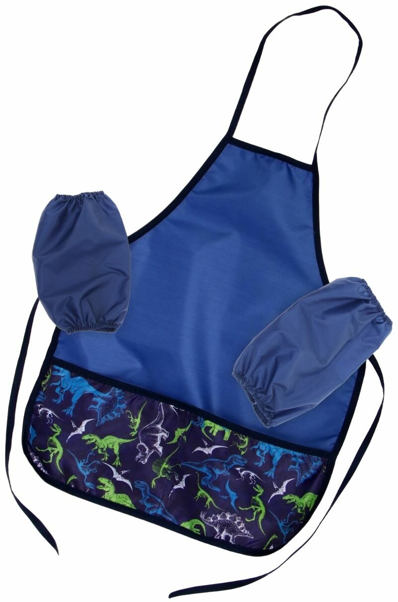 Детский фартук для творчества "Динозавры" с нарукавниками, накидка для труда, передник для рисования и лепки, 48,5х39,5 см, рост 116-146 см