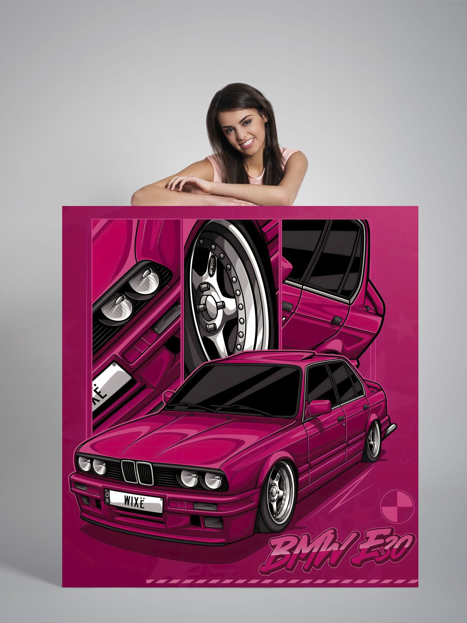 Картина на холсте 70x70 см BMW M3 ( M3 E30, M4 F82, BMW F30, BMW M3 G80, БМВ М5 Ф30, BMW 4er) Интерьерная, на стену.