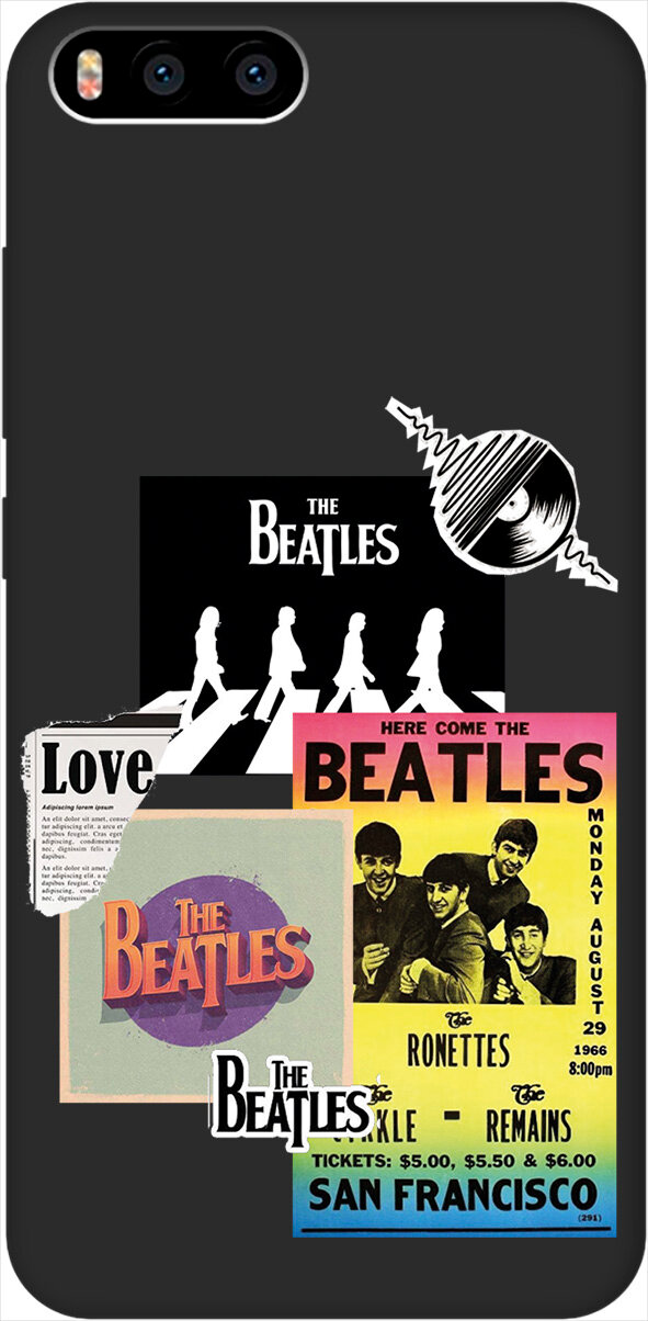 Матовый чехол Beatles Stickers для Xiaomi Mi 6 / Сяоми Ми 6 с 3D эффектом черный