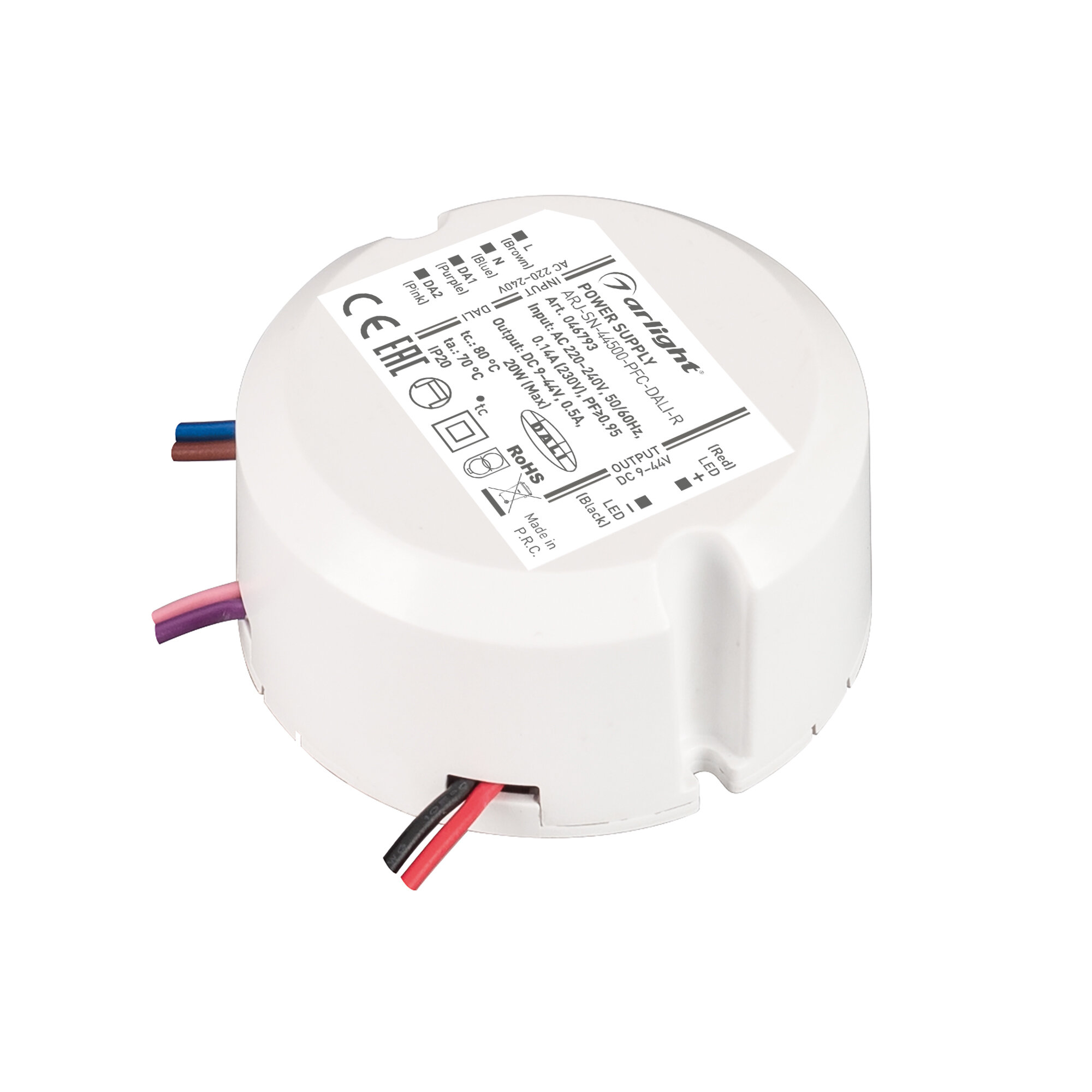 Диммируемый источник тока Arlight Блок питания ARJ-SN-44500-PFC-DALI-R (20W, 9-44V, 0.5A) (Arlight, IP20 Пластик, 3 года)