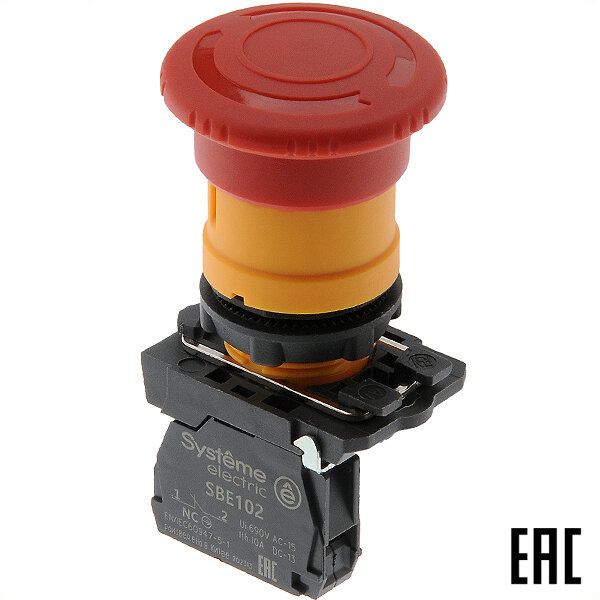 Выключатель кнопочный SB5AS8442 Гриб 40мм красный 1р с фиксацией (Systeme Electric) (2 шт. в наборе)