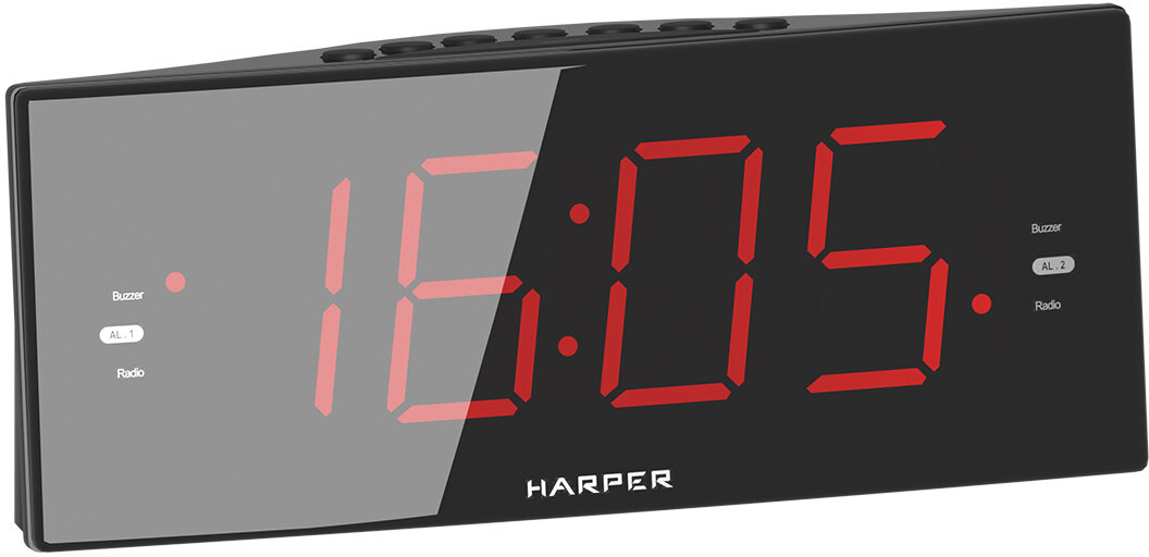 Часы электронные с будильником и красным LED дисплеем Harper HCLK-2042/Радиочасы, черные