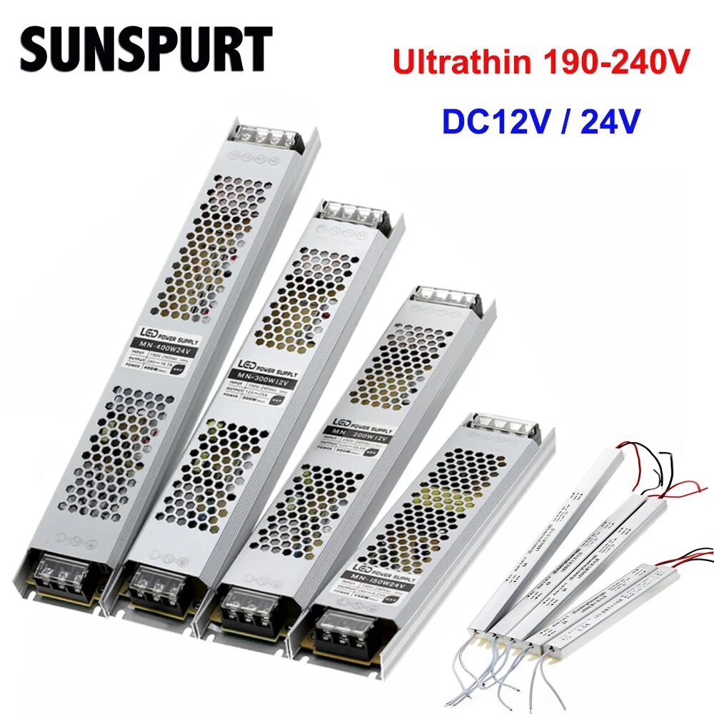SUNSPURT Ультратонкие светодиодные трансформаторы 12В/24В 60Вт-500Вт DC 12V, 12V 60W 5A, 1 PC