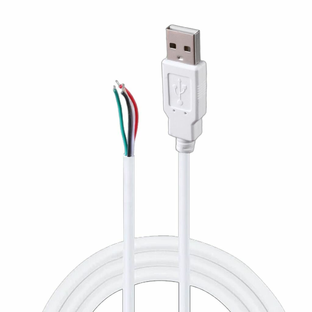 (1 статья) USB 4-полюсный мужской DIY Data Cable Power Cord -2m-White Straight