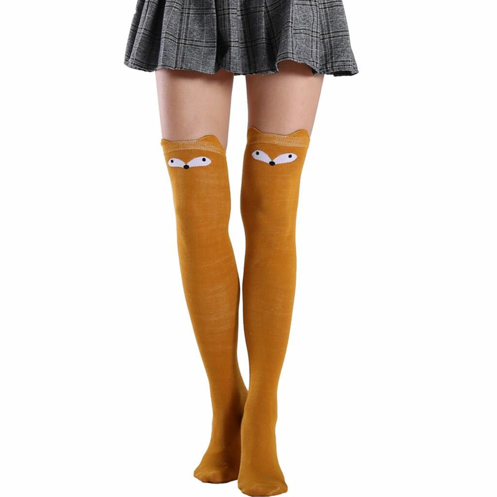 Женские милые чулки до бедра с принтом панды и 3D ушками животных над коленом
