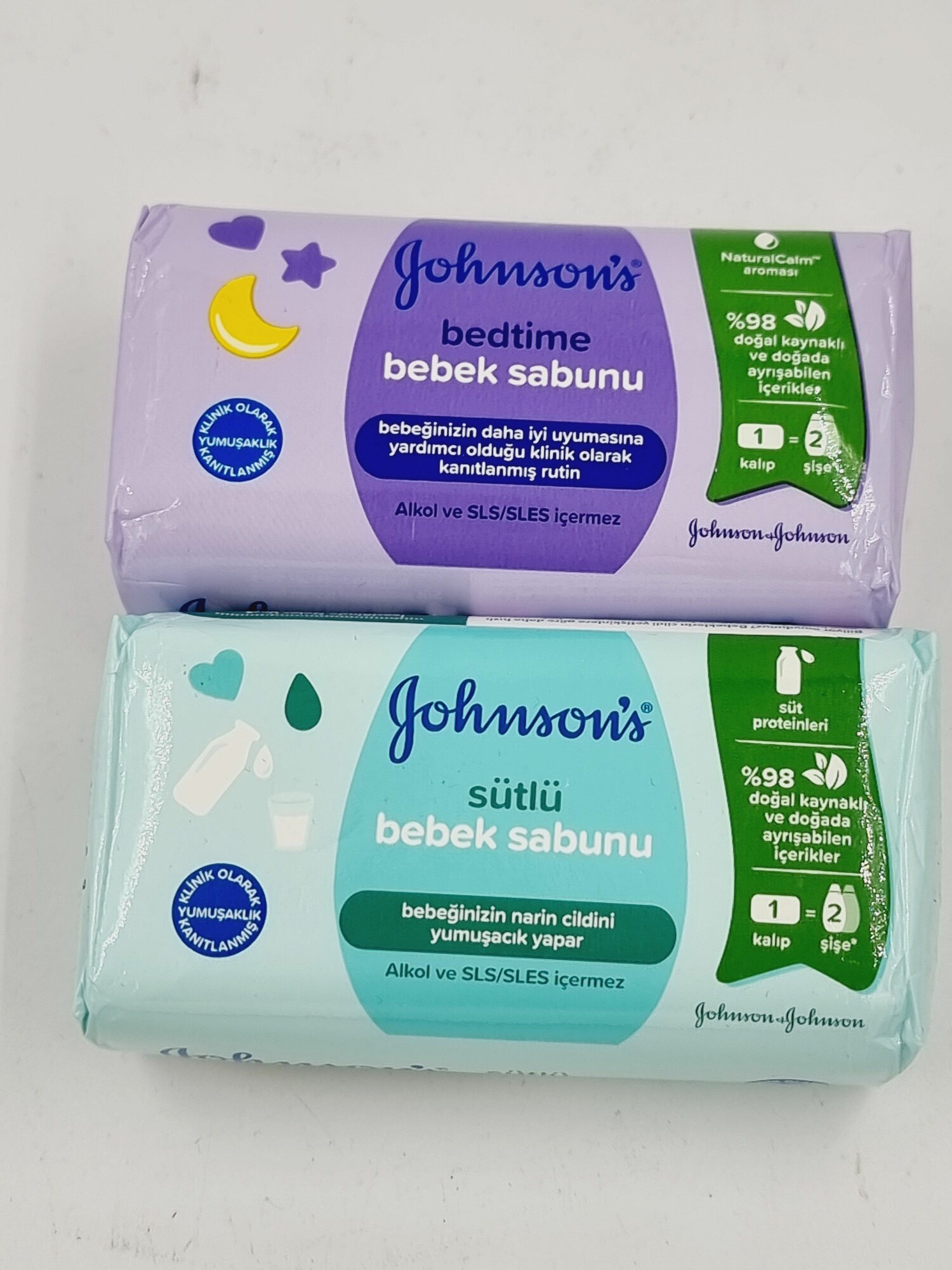 Набор Мыло детское Johnson's Baby Bedtime и Milk, без спирта и SLS/SLES, (2 шт. по 90 г) 180 г (Польша)