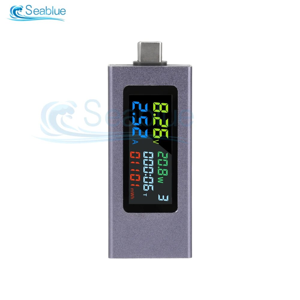 Тестер USB Type-C с дисплеем, 25.8 В, 20.8 Вт, SeaBlue