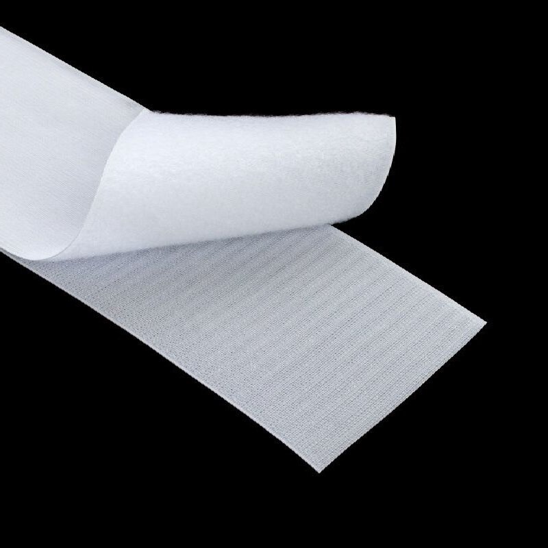 Контактная лента (липучка, велькро, репейник) пара петля и крючок, 100 мм, белая, 1 метр