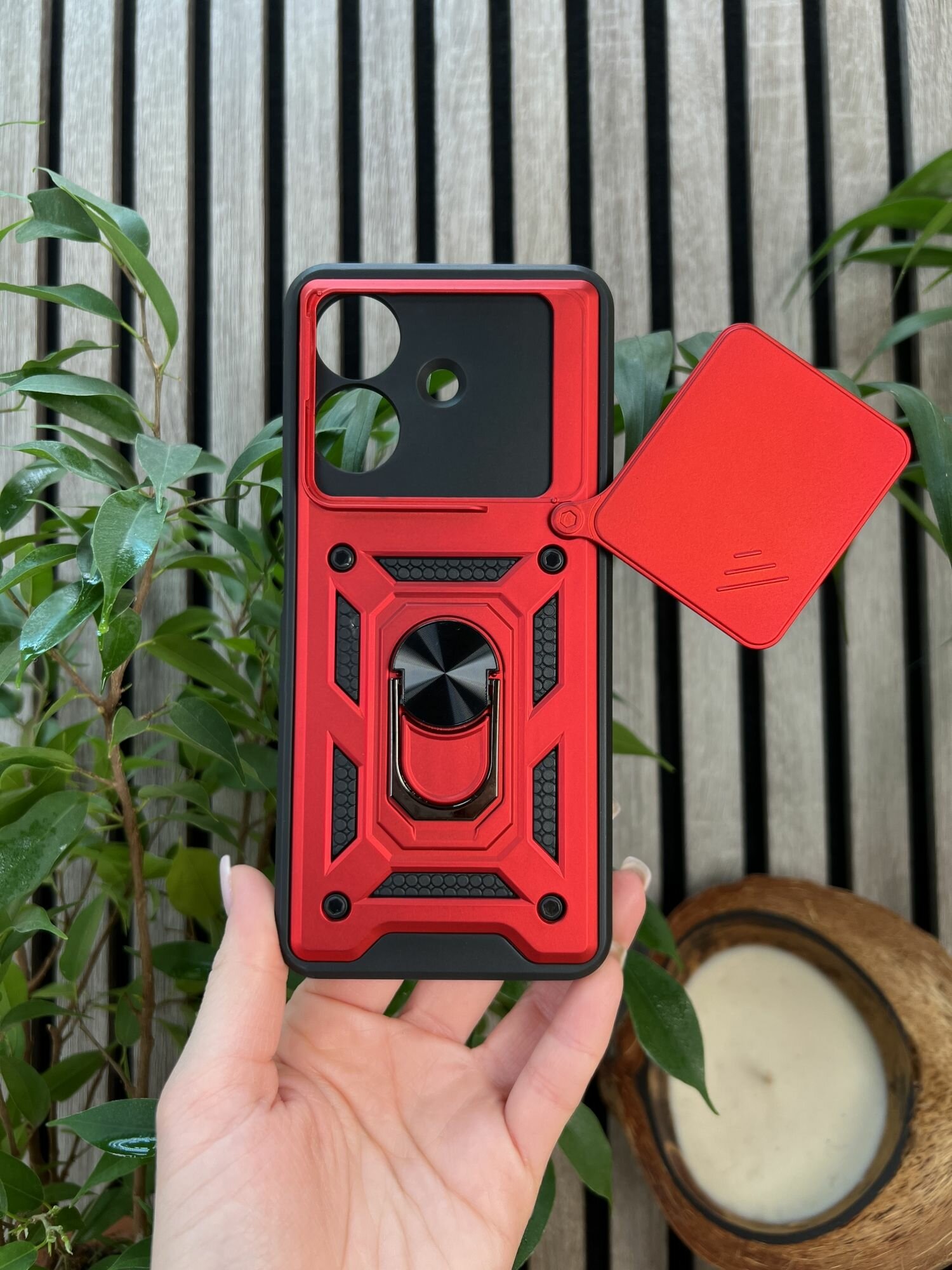 Чехол противоударный armors на Realme Note 60 и Note 60X / Реалми Ноте 60 и 60Х с защитой камеры (Красный)