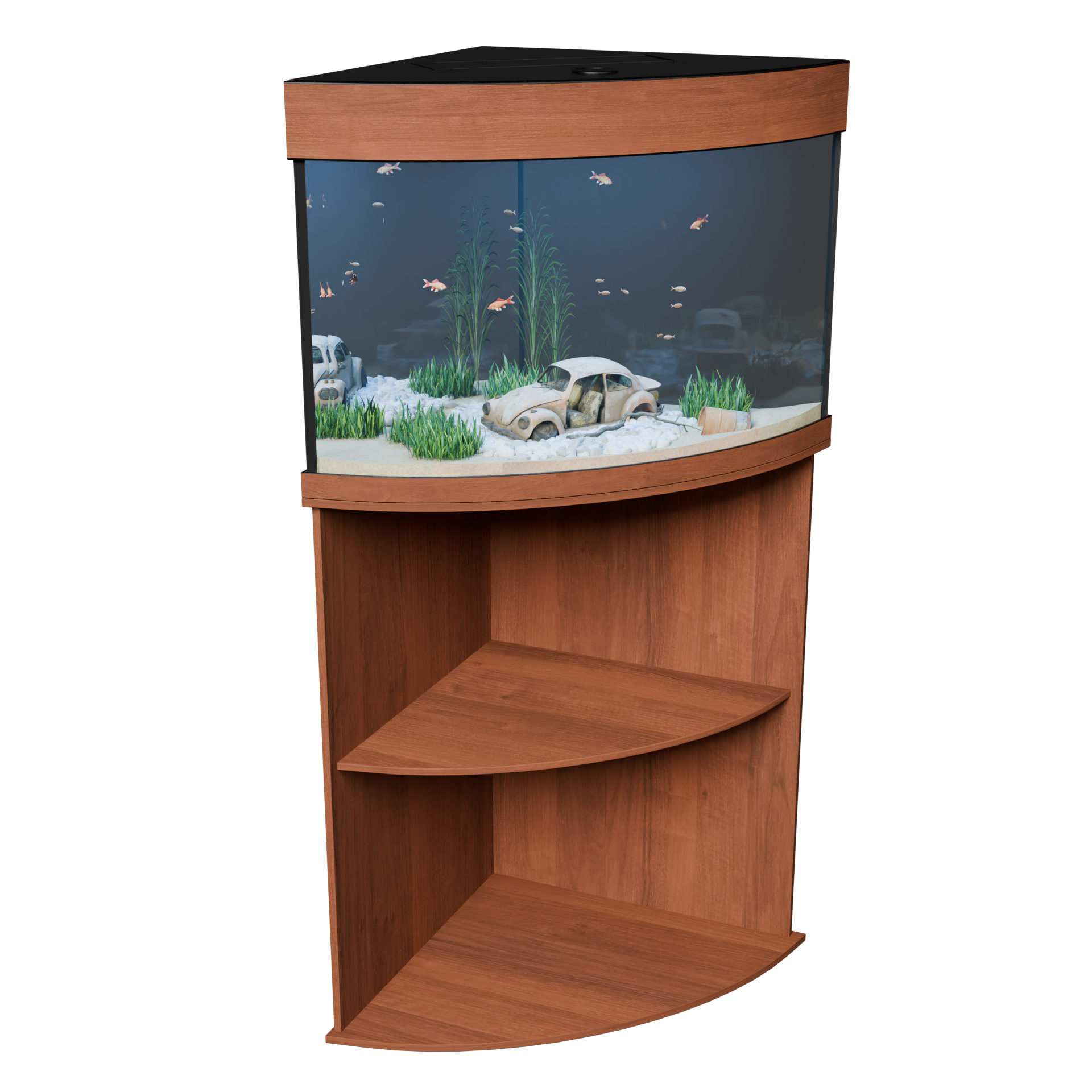 Аквариум 60 литров с тумбой угловой с крышкой и освещением (46х46х54см) для рыбок
