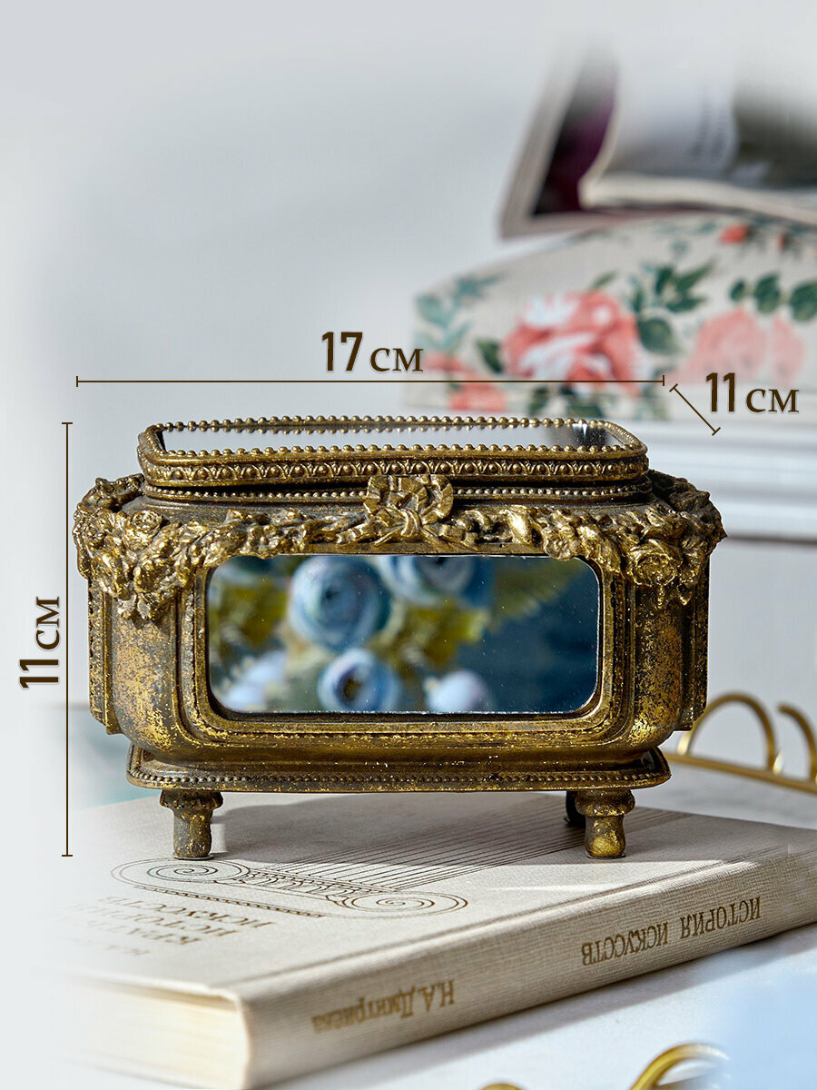 28-658 Шкатулка с зеркальными панелями, под старину 17х11х11см, Glasar