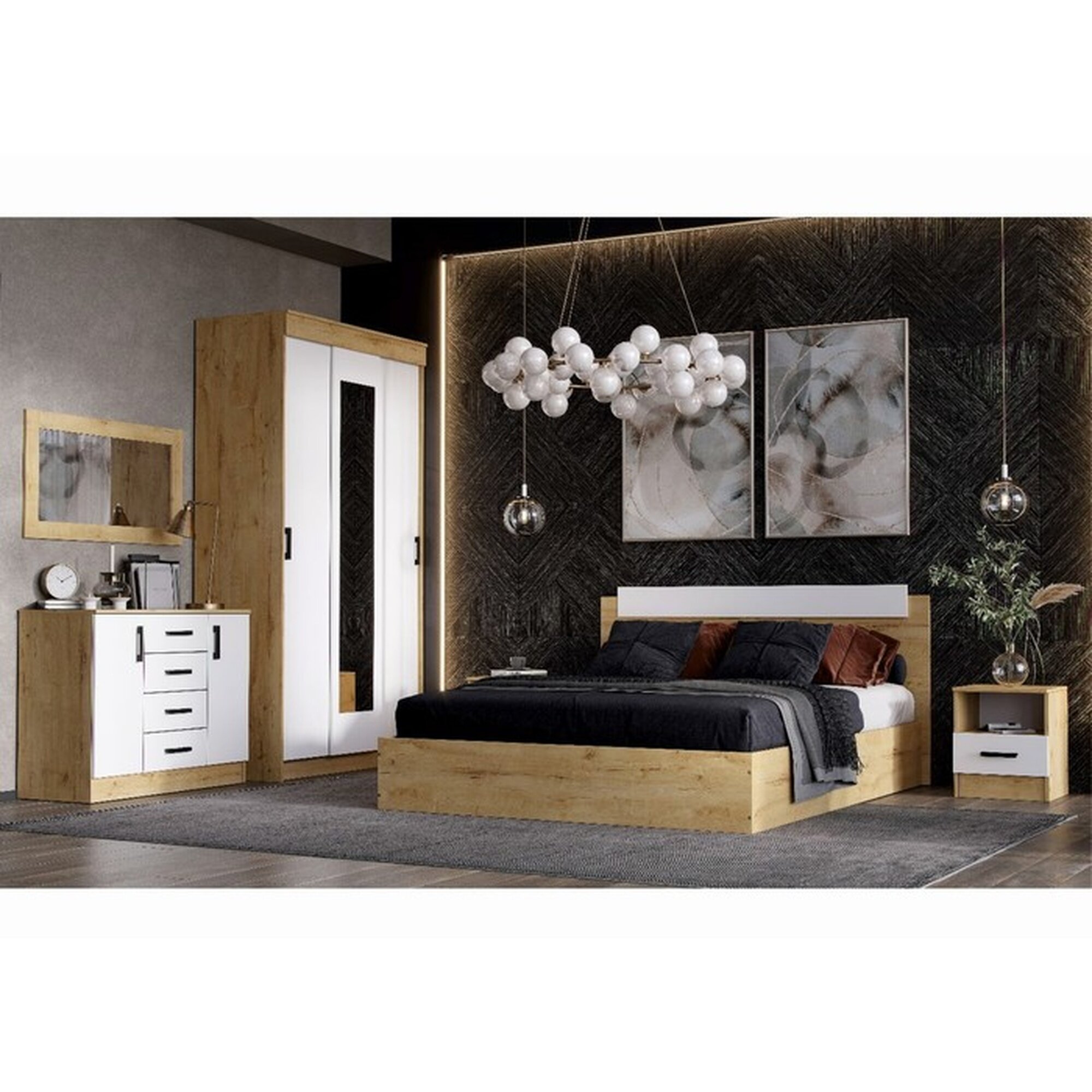 Спальный гарнитур «ЭКО», комплект 6 предметов, цвет белый/дуб вотан