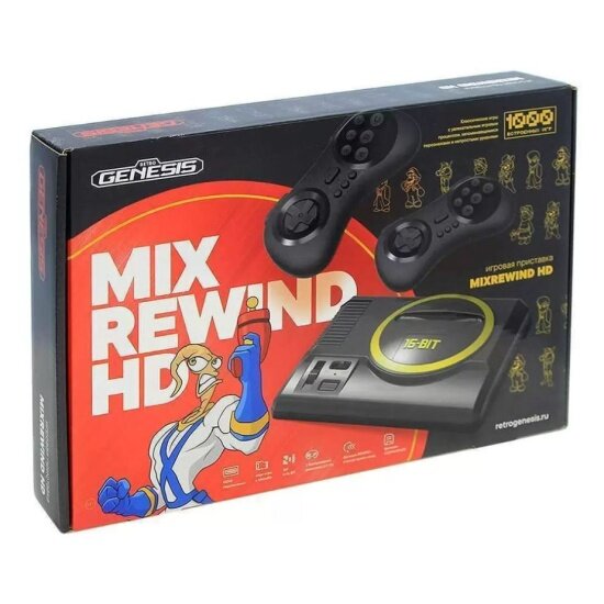 Игровая приставка Retro Genesis MixRewind HD (1000 игр, 2 беспроводных джойстика, HDMI, 8+16Bit, Rewind, сохранения, модель: RGP-515)