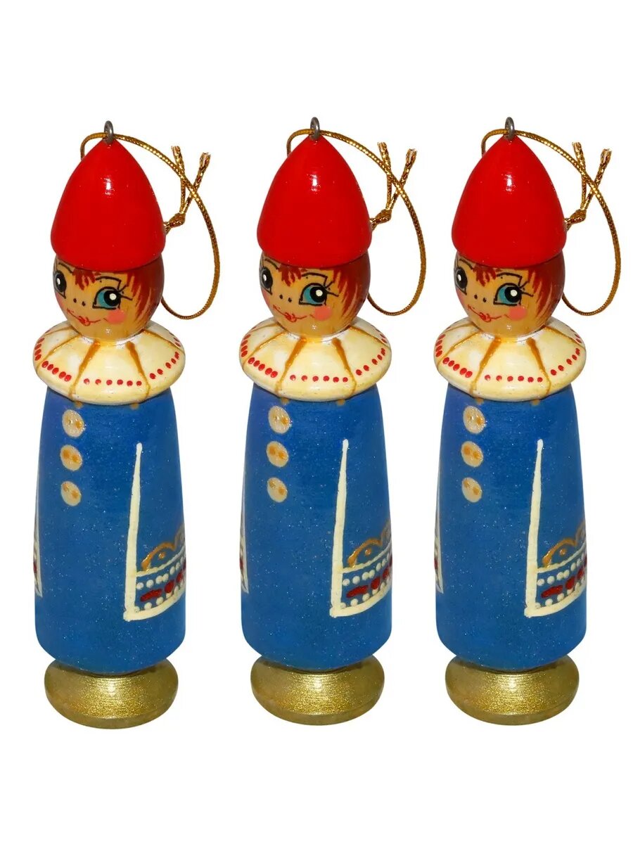 Елочная игрушка деревянная фигурка Девочка набор 3 шт.