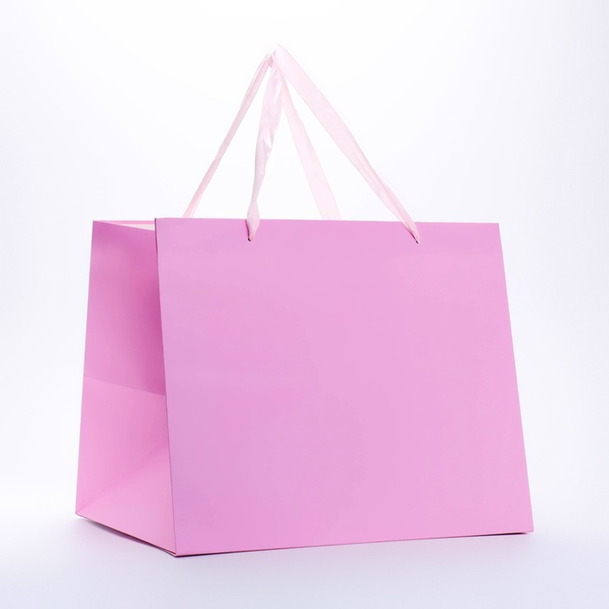Подарочный пакет Upak Land, с ручкой-лентой, с широким дном, 35 x 29 x 28 см, розовый