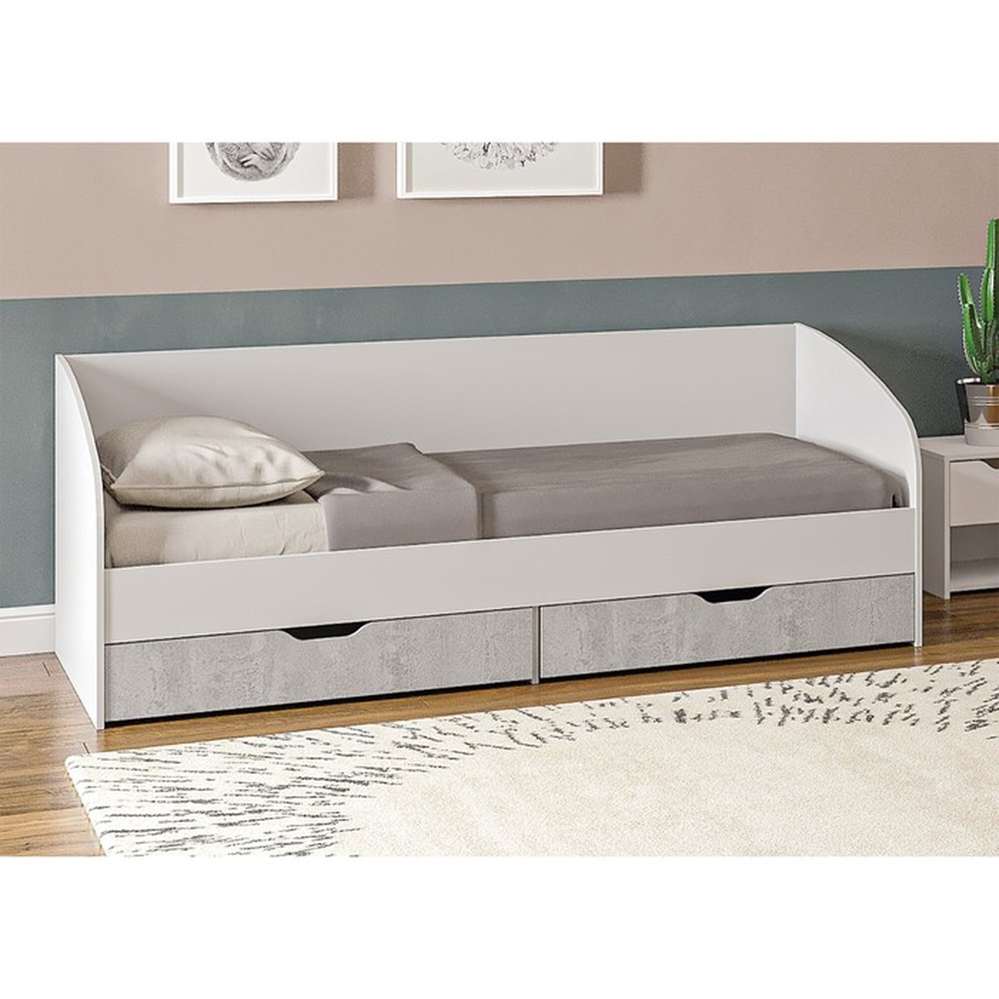 Кровать «Софа», с ящиком «Мико», 900×2000 мм, бриллиант/бетон