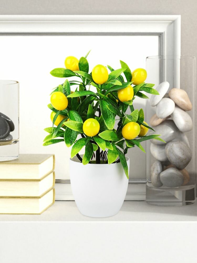 Искусственное лимонное дерево в горшке для украшения дома и офиса, реалистичные фрукты из пенопласта, зеленый декор