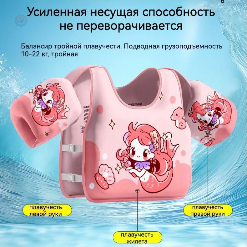 Детский жилет для плавания с нарукавниками безопасность и комфорт для детей 2-6 лет, не надувной, с мягким наполнителем