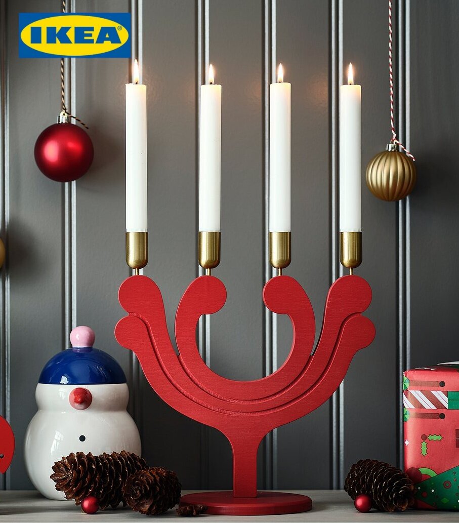 Красная подсвечник, IKEA VINTERFINT, 29 см