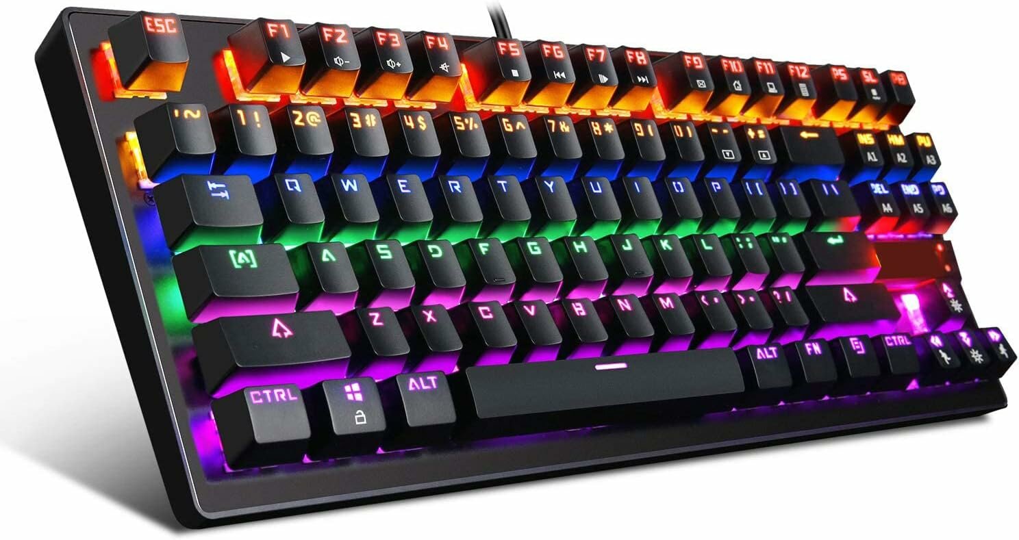 Механическая игровая клавиатура RGB, светодиодная радужная подсветка, синие механические переключатели, проводная USB-клавиатура для компьютера с возможностью подключения нескольких устройств, мобильных ПК, ноутбуков Windows/Mac/PS4