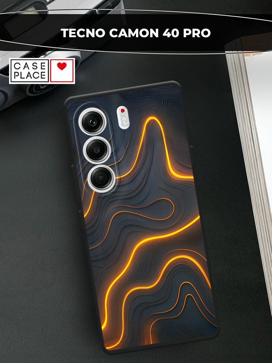 Черный матовый чехол на Tecno Camon 40 Pro / Текно Камон 40 Про с принтом Золотая река