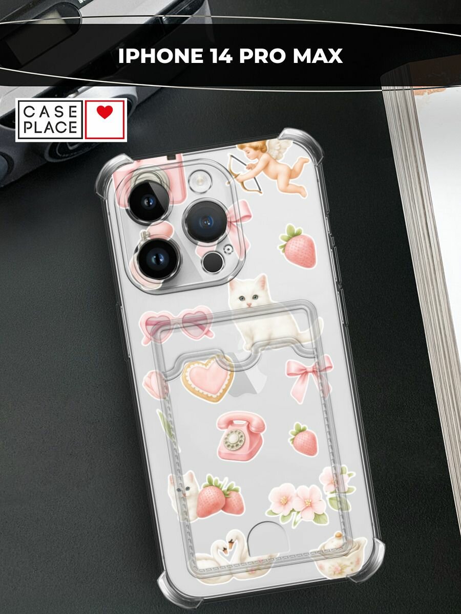 Чехол на Apple iPhone 14 Pro Max (Айфон 14 Про Макс) с картой и принтом Коллаж для девочки